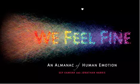 Cover vun We Feel Fine: An Almanac of Human Emotion, vum Sep Kamvar a Jonathan Harris (2009), vu WeFeelFine.org