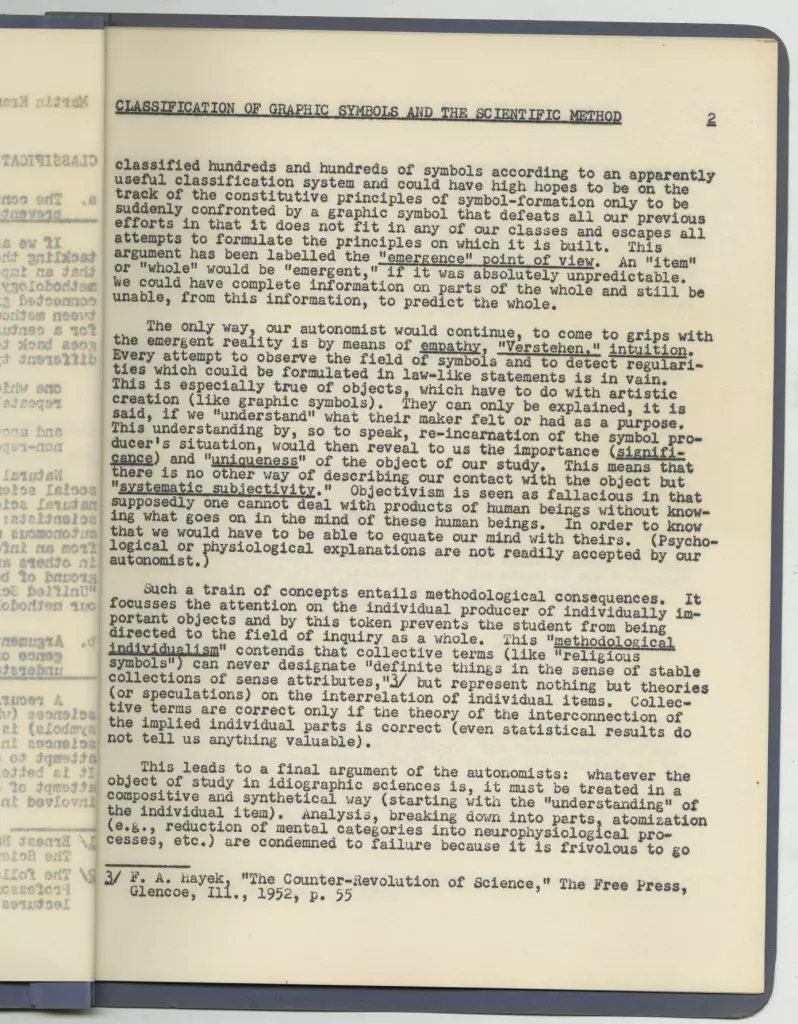 дакумент з калекцыі Модлі, напісаны ў 1959 годзе, «Класіфікацыя графічных знакаў і навуковы метад».