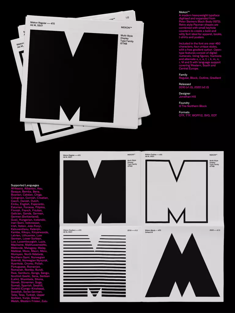 Mekon yog ib tug Digitized Typeface nthuav tawm los ntawm Peter Steiners 'Black Body Typeface 1411_30