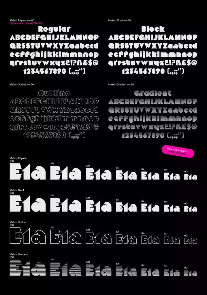 Mekon është një tipografi e dixhitalizuar e zgjeruar nga tipografia e zezë e trupit të Peter Steiners 1411_5