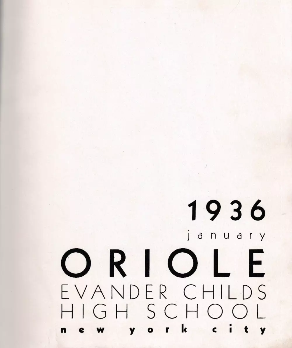 Buku tahunan Sekolah Menengah Evander Childs dari 1936 memaparkan reka bentuk vintaj.