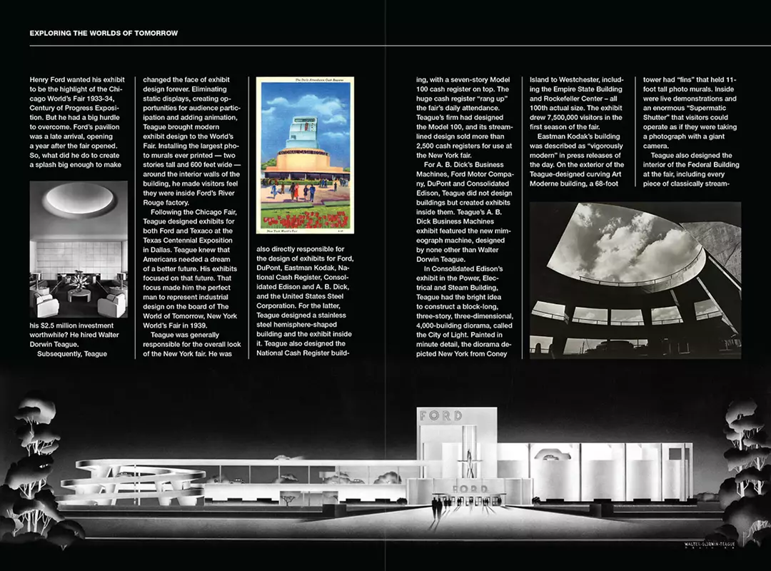 અંક 7 (2014) થી ફેલાવો જે “ઔદ્યોગિક ડિઝાઇનના ગોડફાધર” વોલ્ટર ડોર્વિન ટીગની વાર્તા કહે છે.