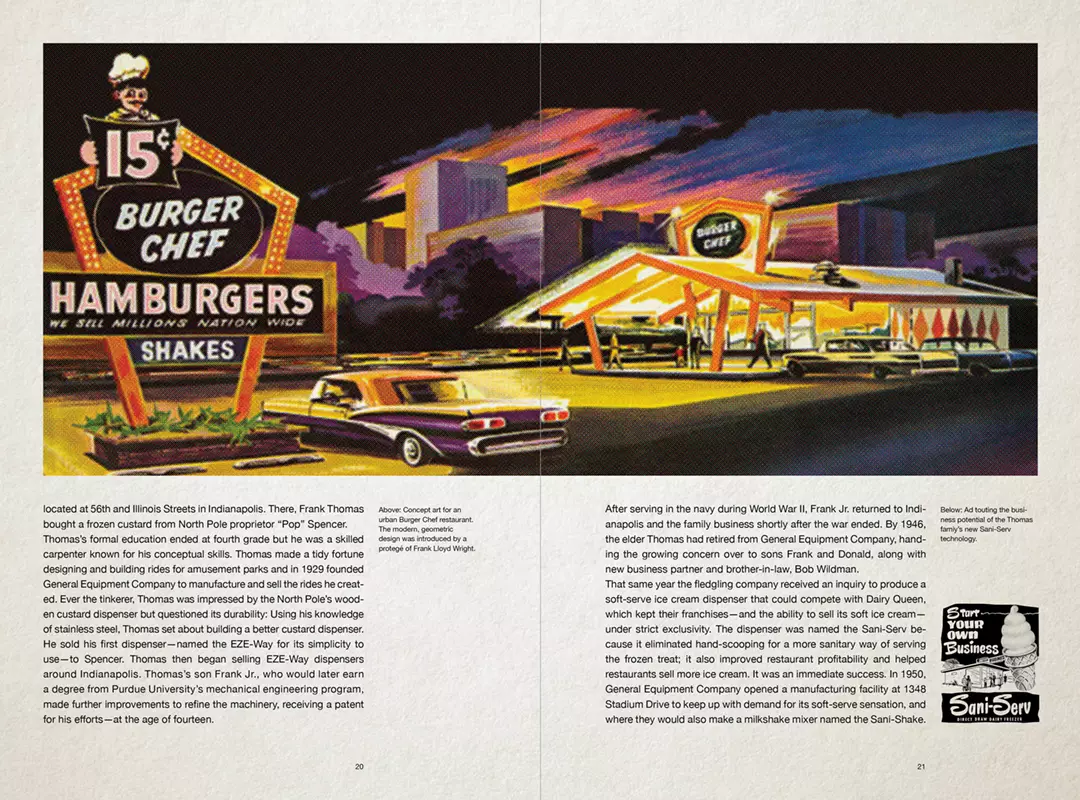 Verspreiding vanaf nummer 10 met de geschiedenis van het Burger Chef-logo door Mike Knight.