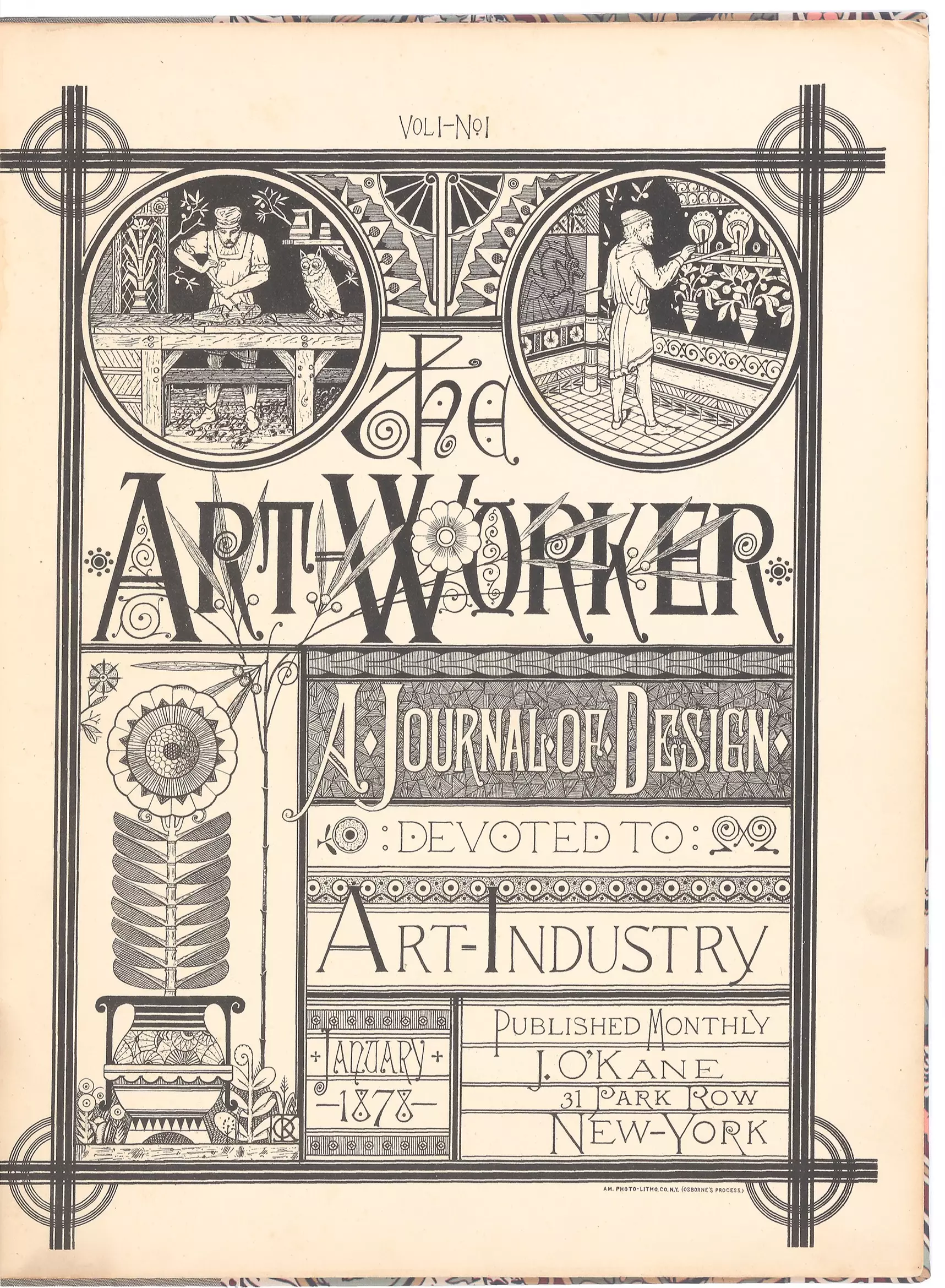 Arte-langilea: arte-industriari eskainitako diseinu aldizkaria. New York: J. O'Kane-k hilero argitaratua, [1878ko urtarrila–1878ko abendua].