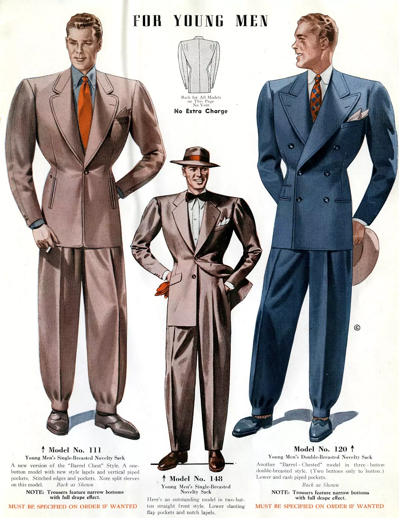 1940-ųjų madingi kostiumai jauniems vyrams