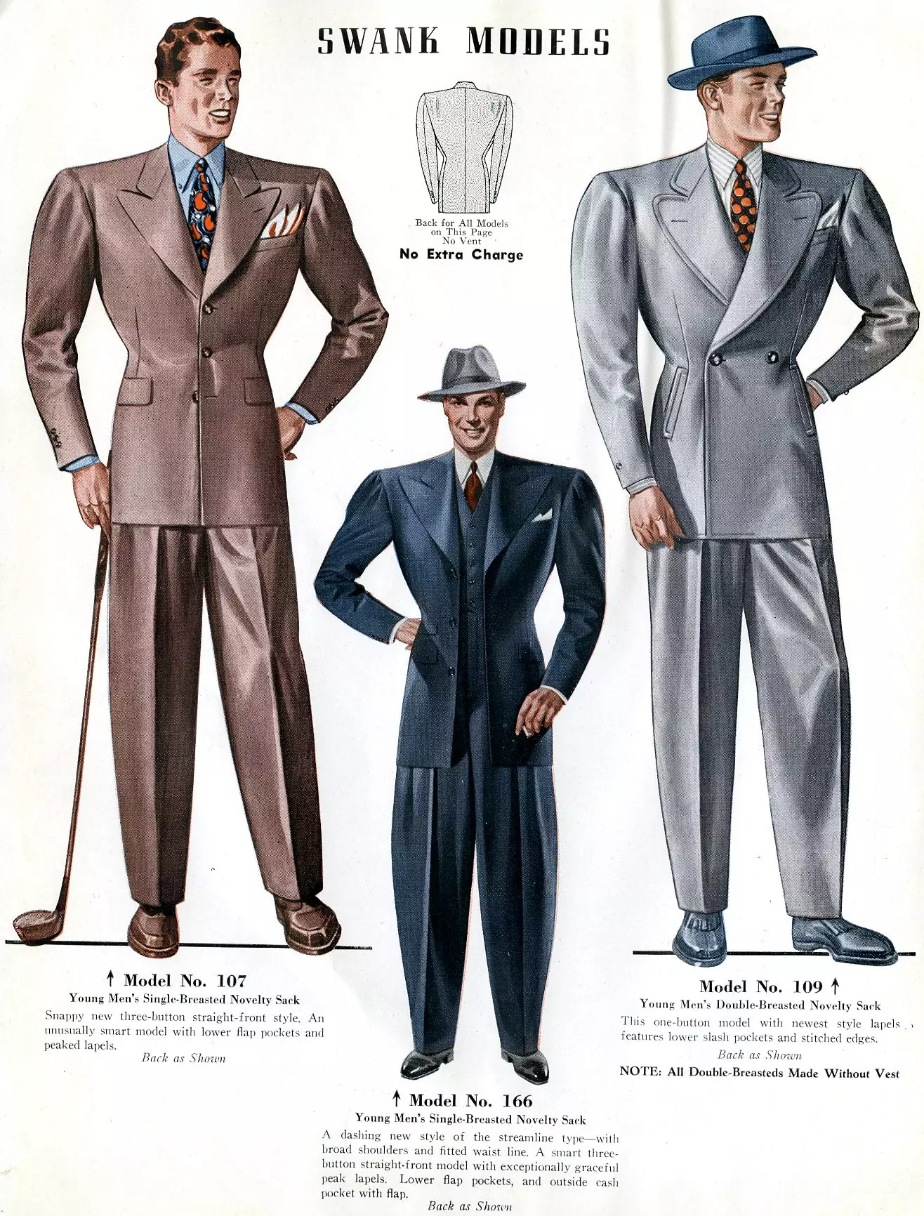 1940-njy ýyllarda erkekler üçin moda swank kostýumlary