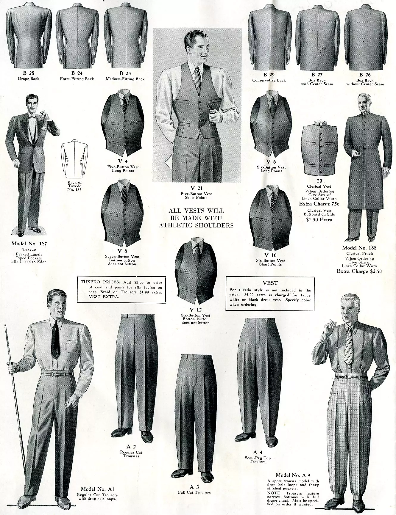 costumes pour hommes de la mode des années 1940