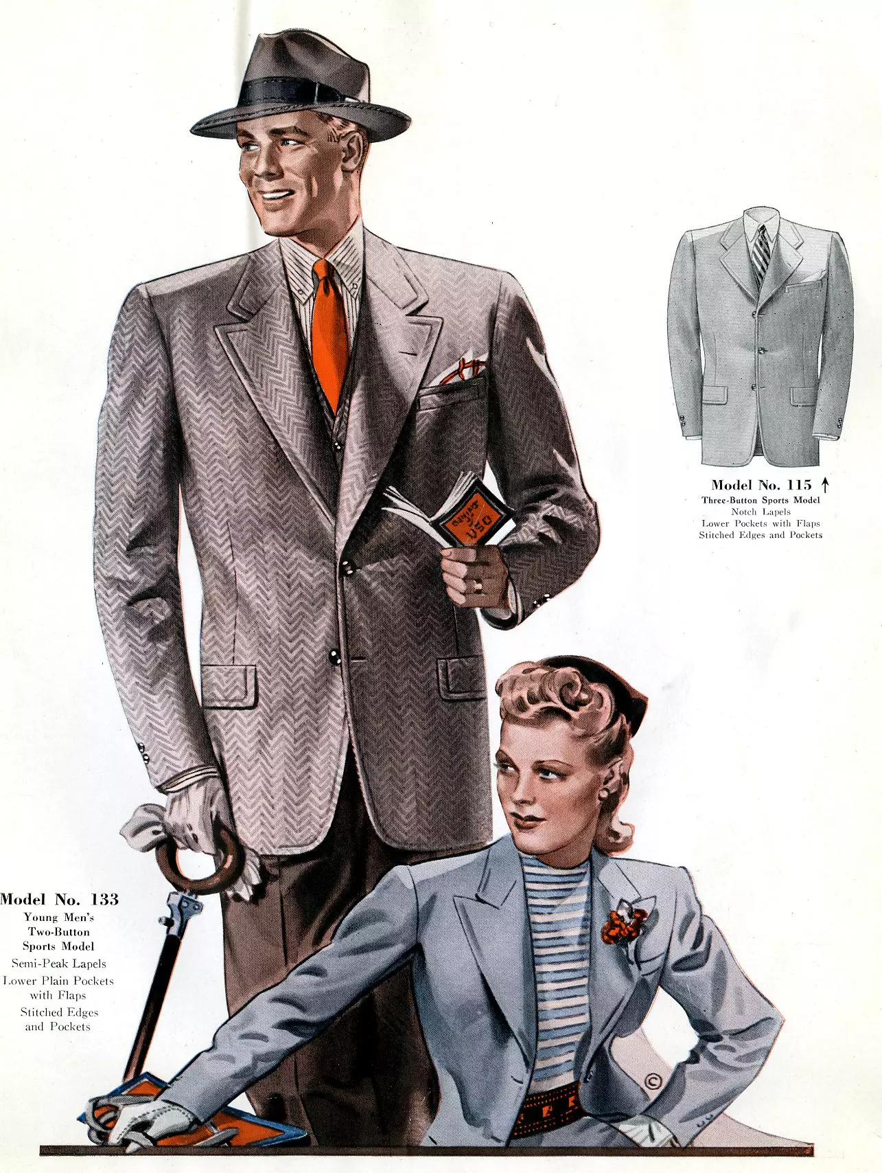 1940. gadu modes tērpi vīriešiem un sievietēm
