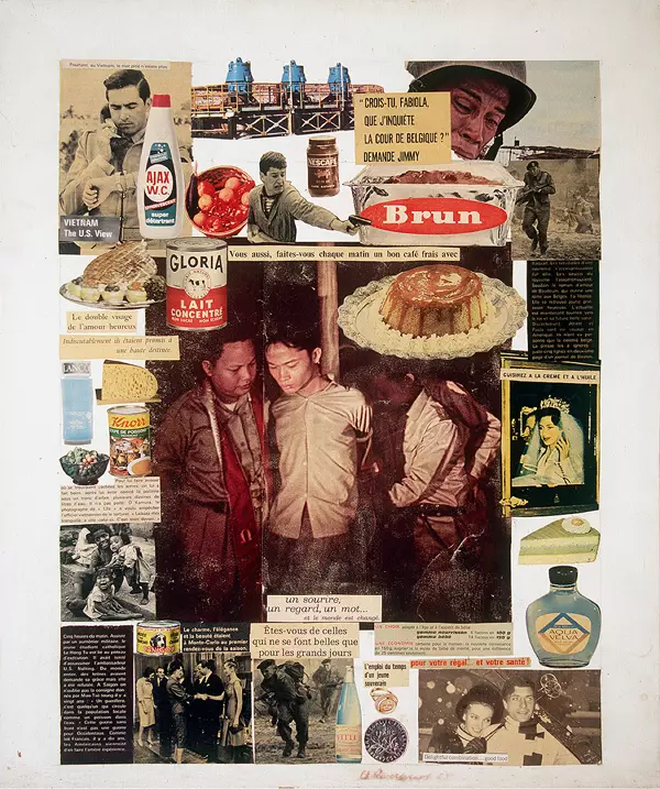 Chryssa Romanos: Reportasje, 1965. Collage på lerret, 65 x 55 cm. © Dimitris Tsoublekas.