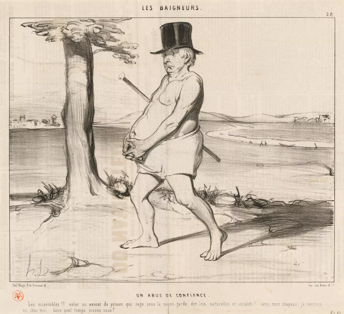 Honoré Daumier (francês, 1808 - 1879 ), Un Abus de confiance, 1842, litografia sobre papel de jornal, Ailsa Mellon Bruce Fund 1979.49.105 Da Galeria Nacional de Arte