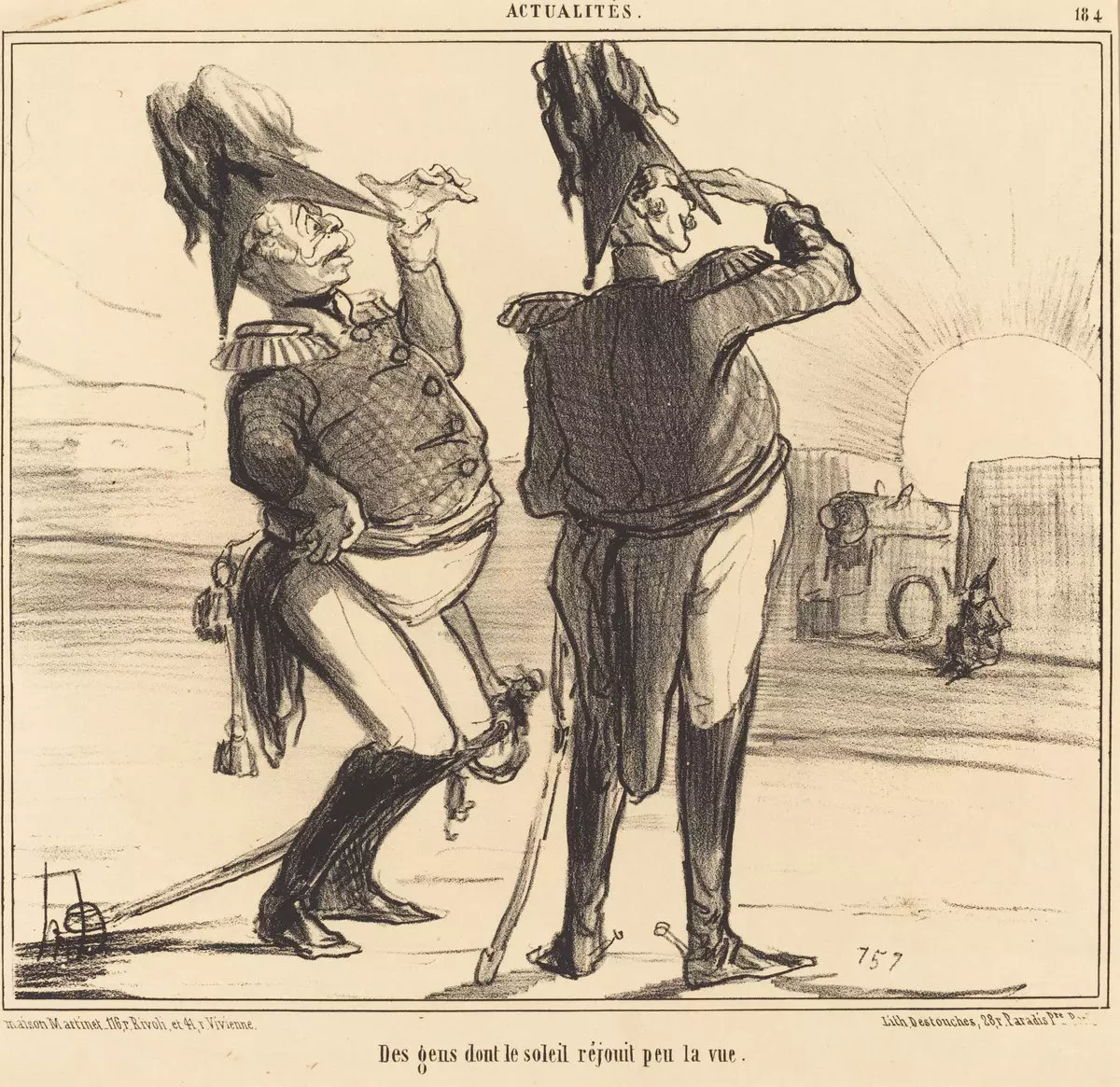 Honoré Daumier (francês, 1808 - 1879 ), Des gens dont le soleil réjouit peu la vue, 1855, litografia, Coleção Rosenwald 1958.8.64 Da Galeria Nacional de Arte