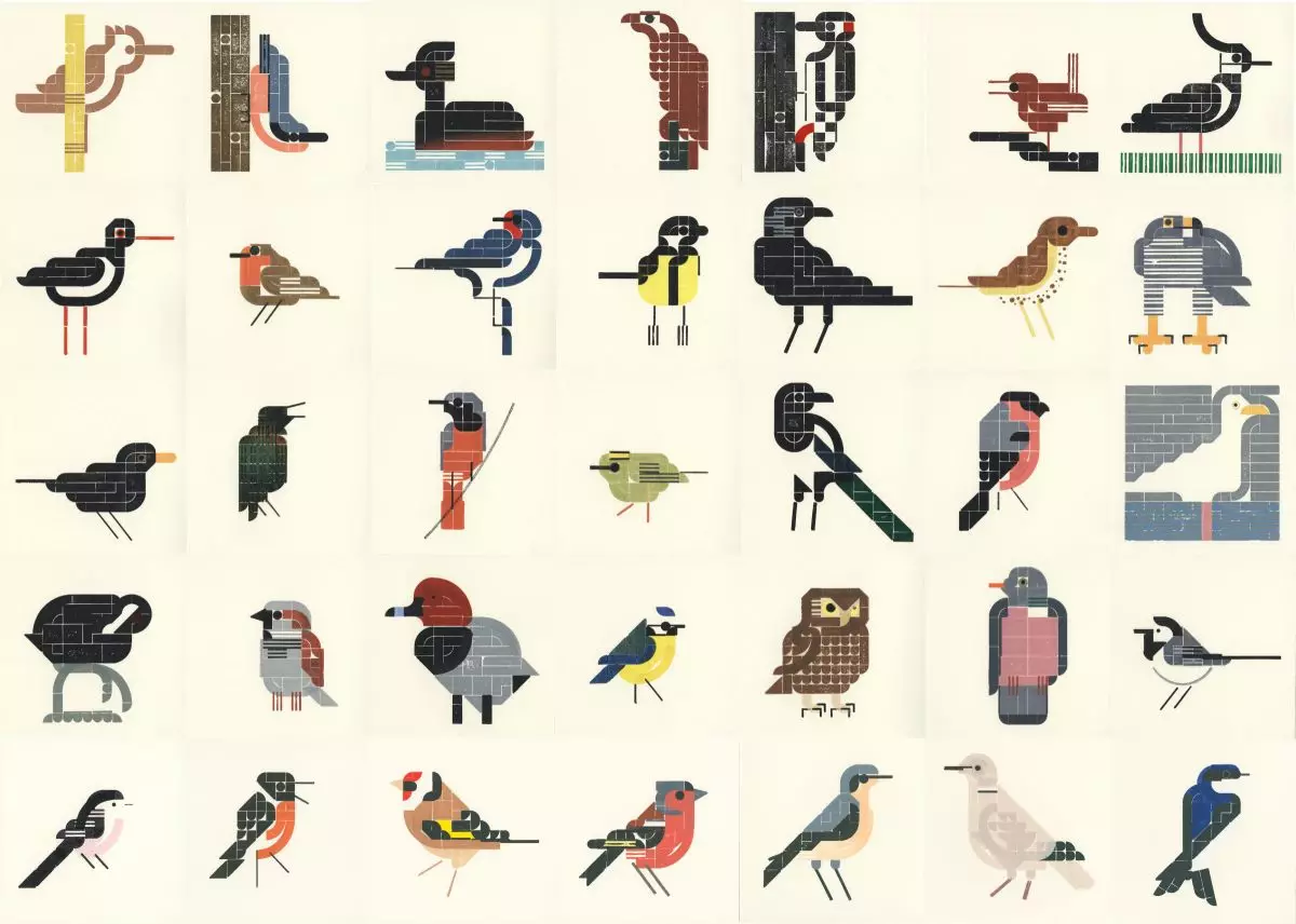 Roy Scholten đã sử dụng Legos làm tem để tạo ra các bản in chim bắt mắt