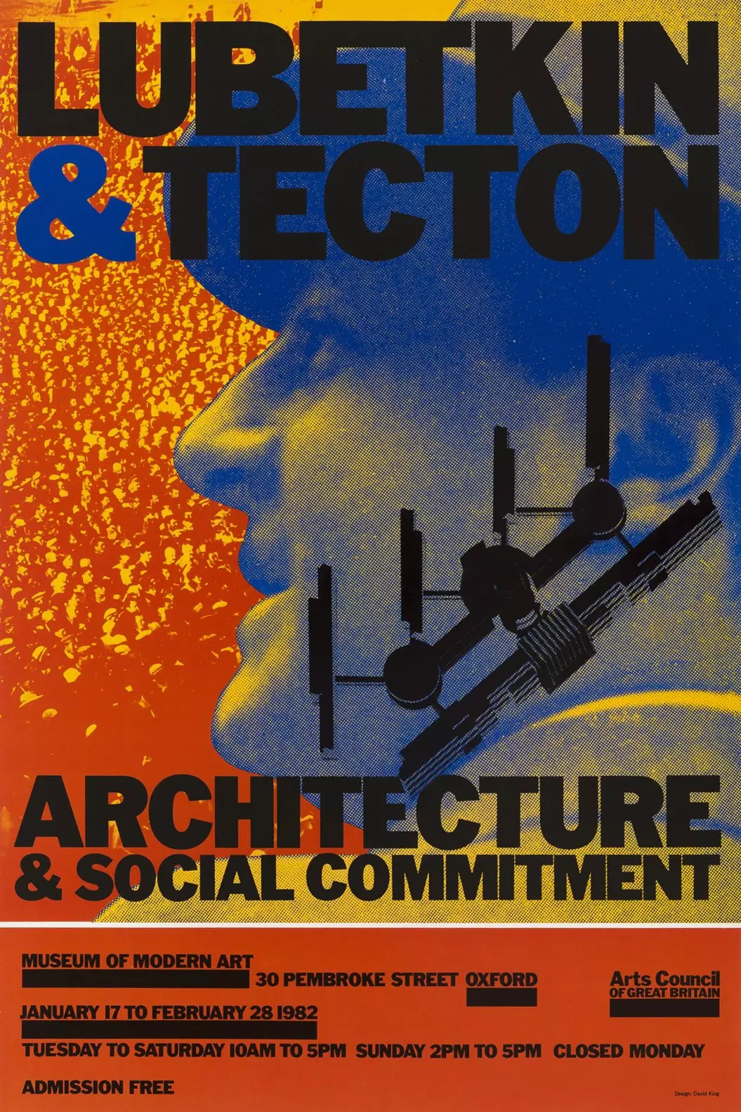 "Lubetkin & Tecton", affiche de David King pour le Museum of Modern Art d'Oxford, 1982.