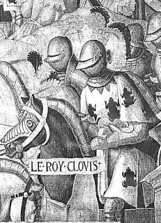 Крал Хлодвиг със своя предхристиянски щит, три изправени черни жаби