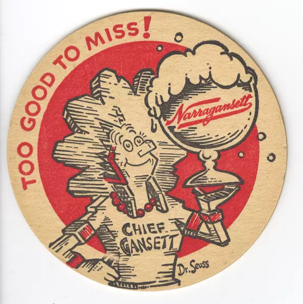 Narragansettská pivná tácka Dr. Seussa z 30. rokov.