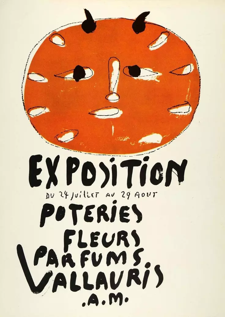 Eksposysje: Pottery-Flowers-Perfum, 1948. Yn opdracht fan de Frânske stêd Vallauris om himsels te befoarderjen as resortstêd en sintrum foar parfum- en ierdewurkproduksje