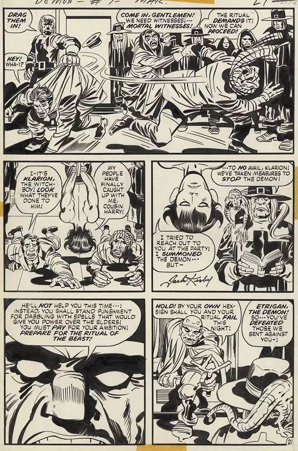 დემონი #7, 1973. ჯეკ კირბი: ფანქრები, მაიკ როიერი: მელანი და ასოები.