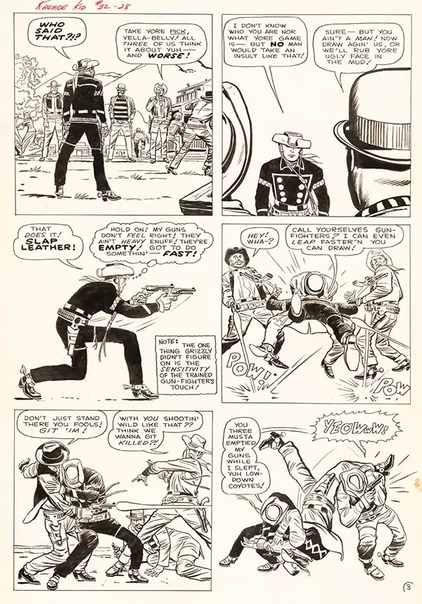 Rawhide Kid #32, 1963. ჯეკ კირბი: ფანქრები, დიკ აიერსი: მელანი და ასოები.