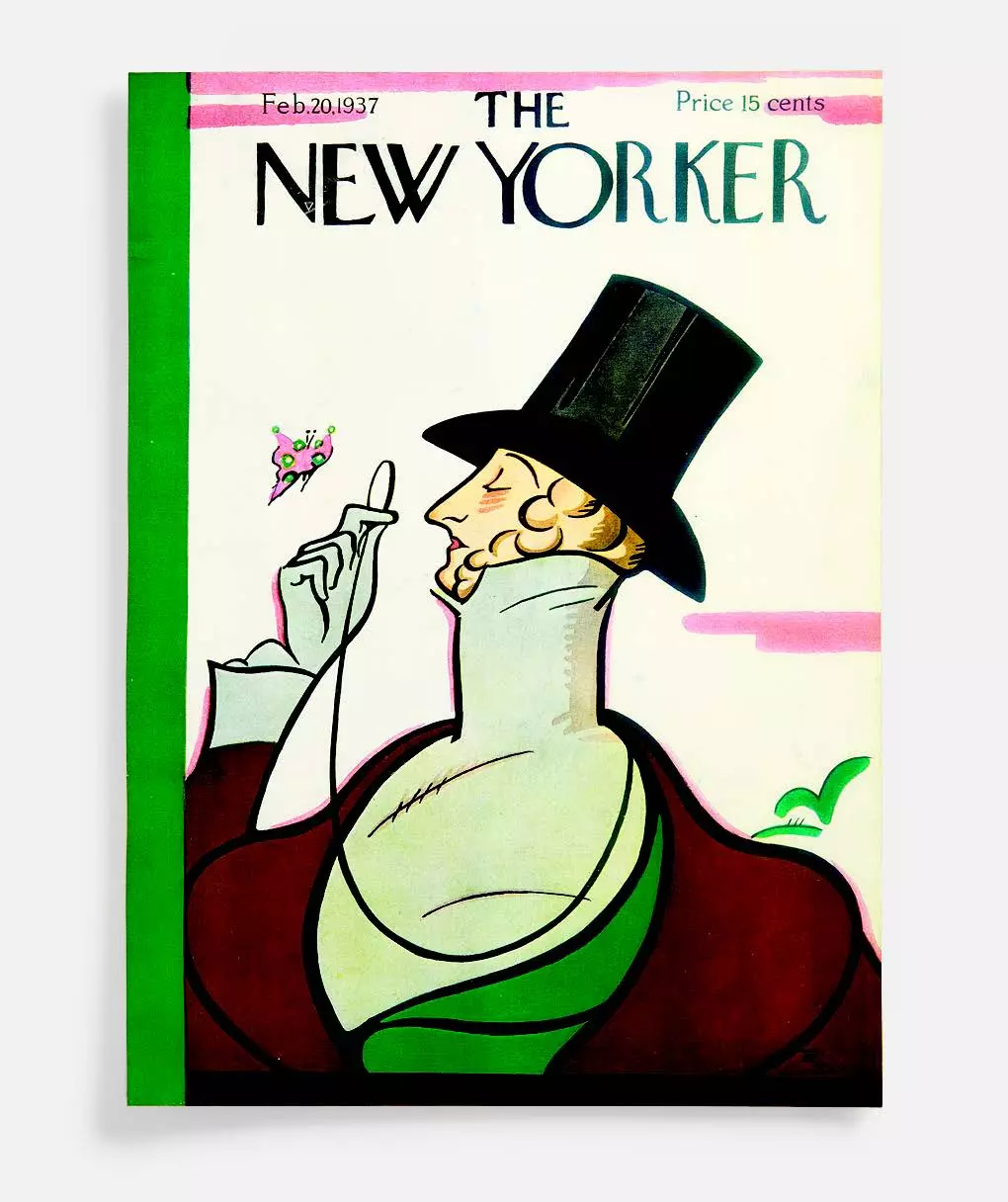 Irvin va dibuixar Eustace Tilley a l'últim moment per reemplaçar una imatge triturada de les cortines del teatre que revelaven l'horitzó de Manhattan.