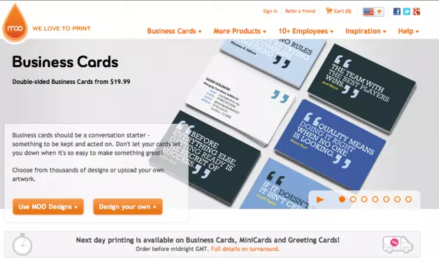 MOO biz Cards Homepage