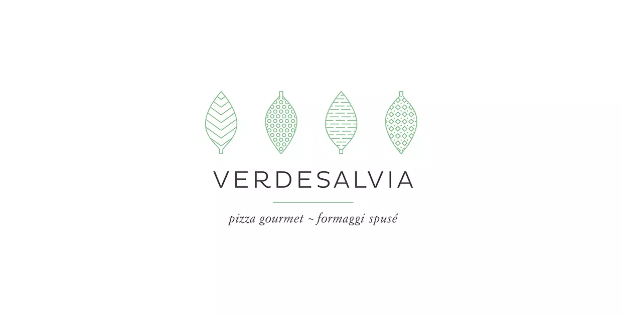 लोगो र इटालीको एक पिज्जा रेस्टुरेन्ट Verde Salvia (ग्रीन सेज) को लागि ब्रान्डिङ पहिचान सामग्री। Pino Sartorio द्वारा डिजाइन, Behance मार्फत: http://bit.ly/1tIsTzf