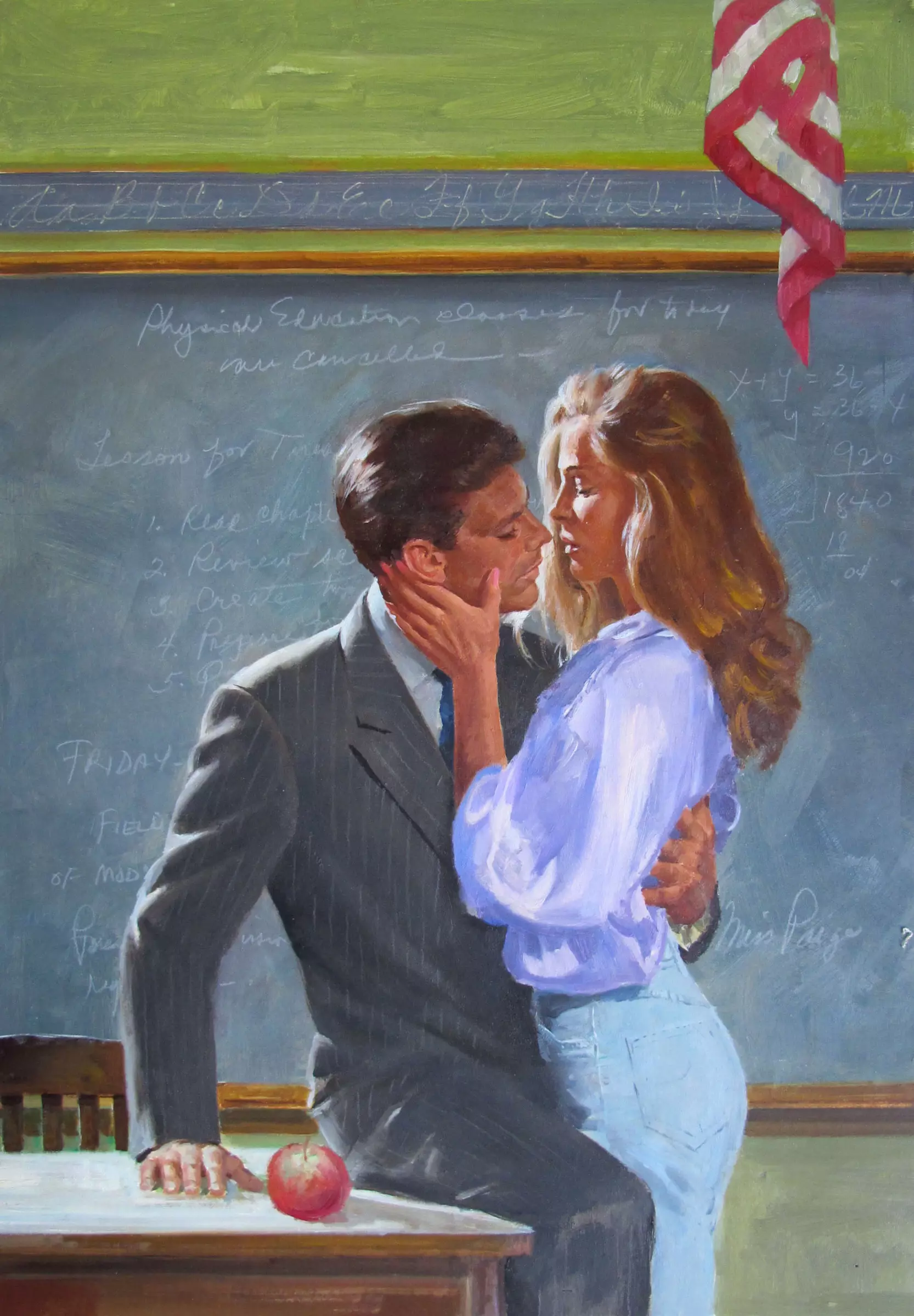 Pintura de casal se beijando