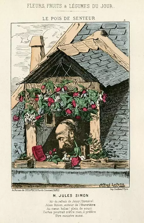 Fleurs, Fruits and Legumes du Jour, अल्फ्रेड ले पेटिट (1841-1909) द्वारा 1871 बाट क्यारिकेचर प्रिन्टहरूको फोलियो