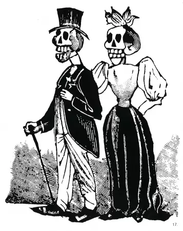 Fig. 17 — Breë illustrasie deur José Guadalupe Posada van 'n modieus geklede, hoërklas-egpaar.